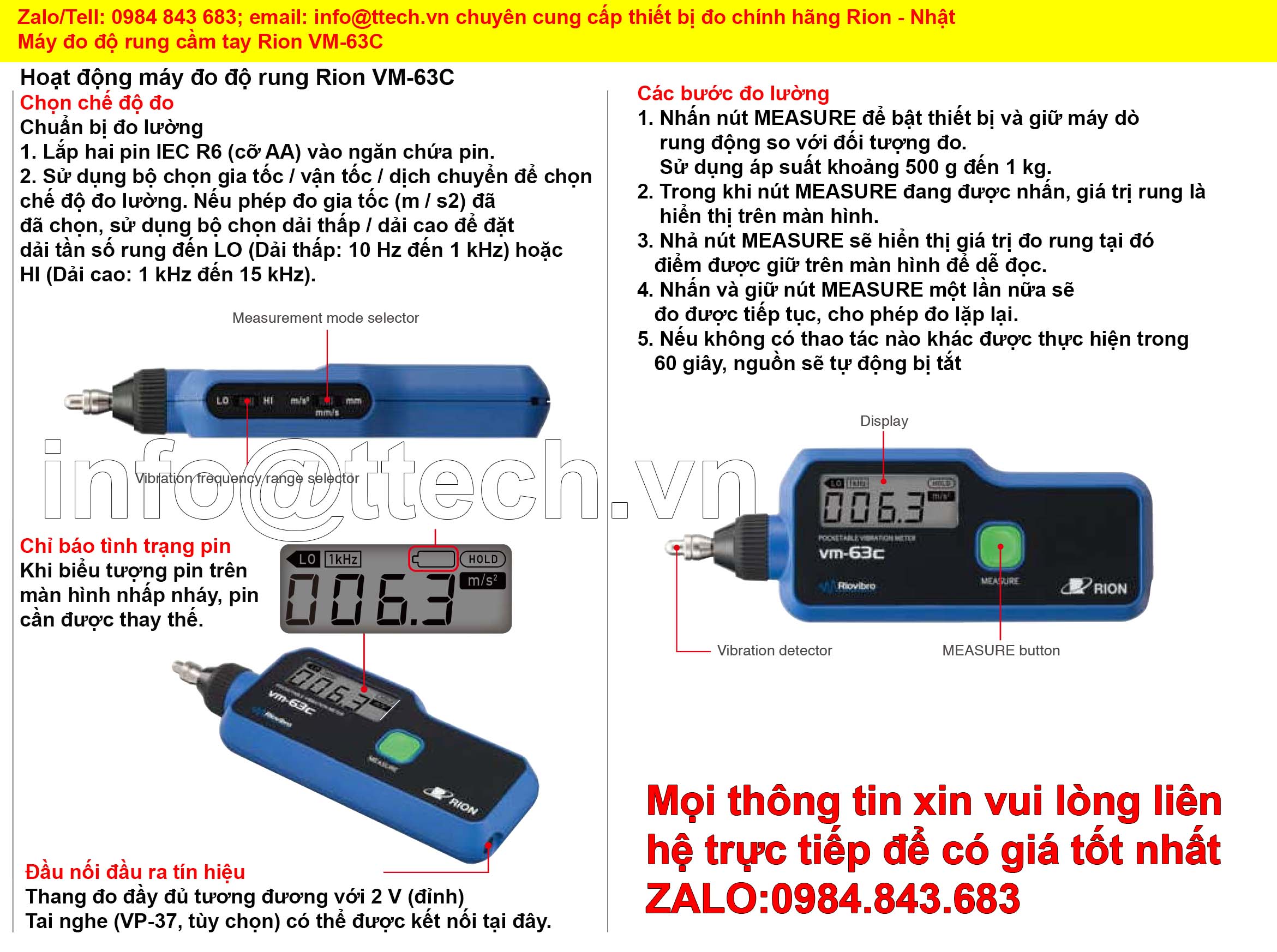 Máy Đo Độ Rung Cầm Tay Rion VM-63C thay máy VM-63A|GÍA TỐT NHẤT